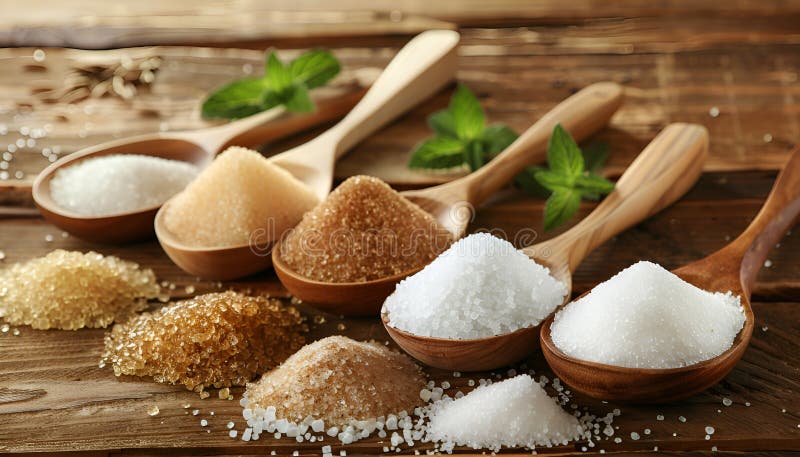 Different Types of Sugar on Wooden Table Stock Image - Image of sucrose ...