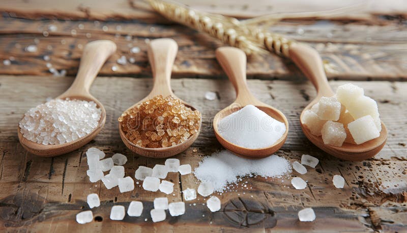 Different Types of Sugar on Wooden Table Stock Image - Image of brown ...