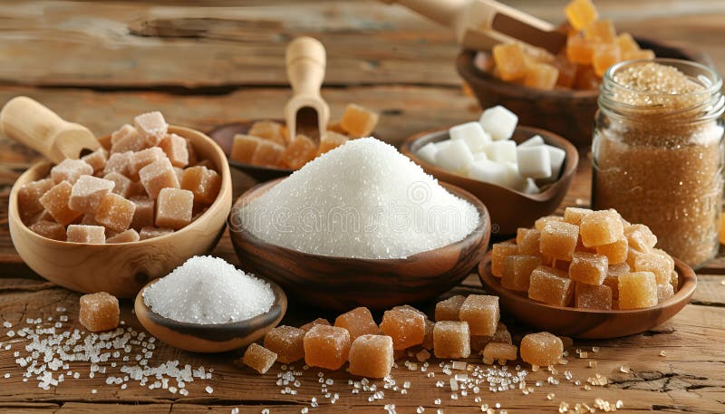 Different Types of Sugar on Wooden Table Stock Photo - Image of ...