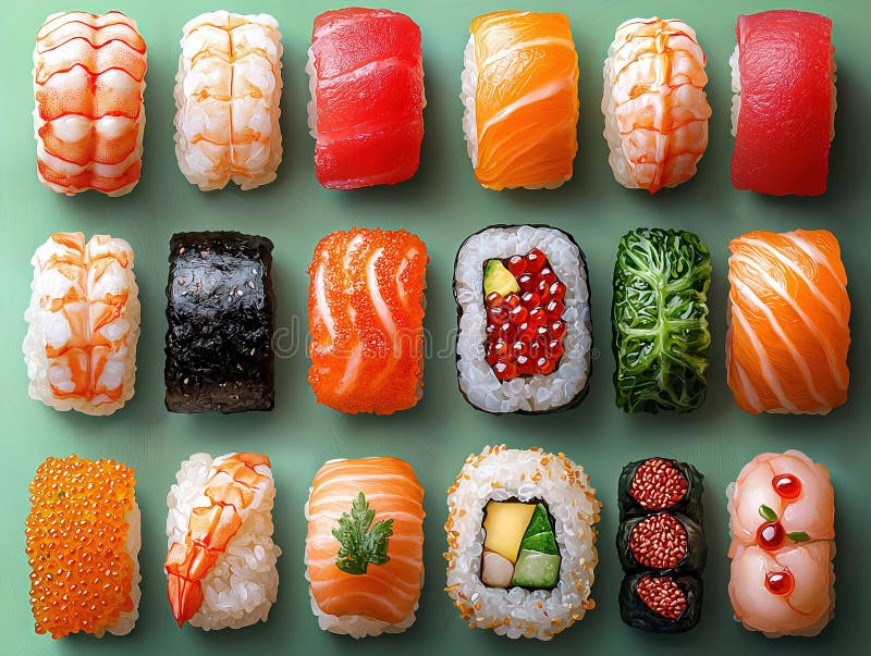 Different Types of Sushi: an Artistic Representation Showcasing Various ...