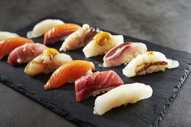 Different Types of Sushi on a Plate Stock Image - Image of tradition ...