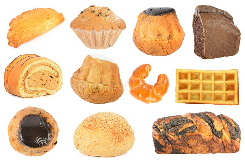 Different Types of Sweet and Tasty Pastries Isolated on White Stock ...