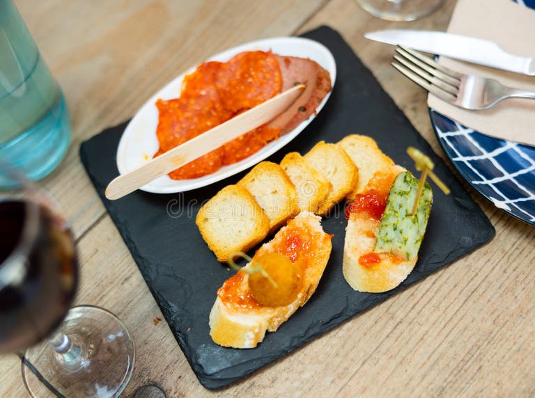 Different Types of Tapas on Table Stock Photo - Image of appetizer ...