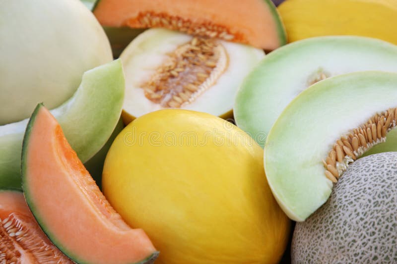Different Types of Tasty Ripe Melons As Background, Closeup Stock Image ...