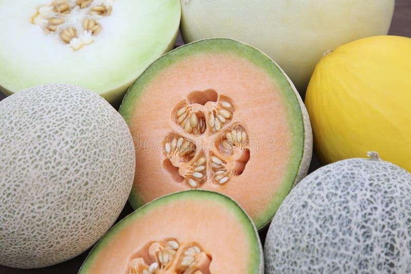 Different Types of Tasty Ripe Melons As Background, Closeup Stock Image ...