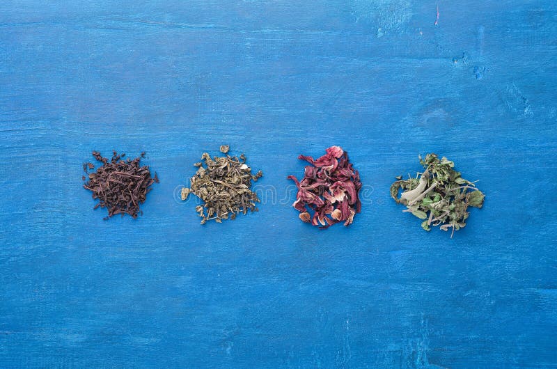 Different Types of Tea on the Blue Table. Stock Photo - Image of ...