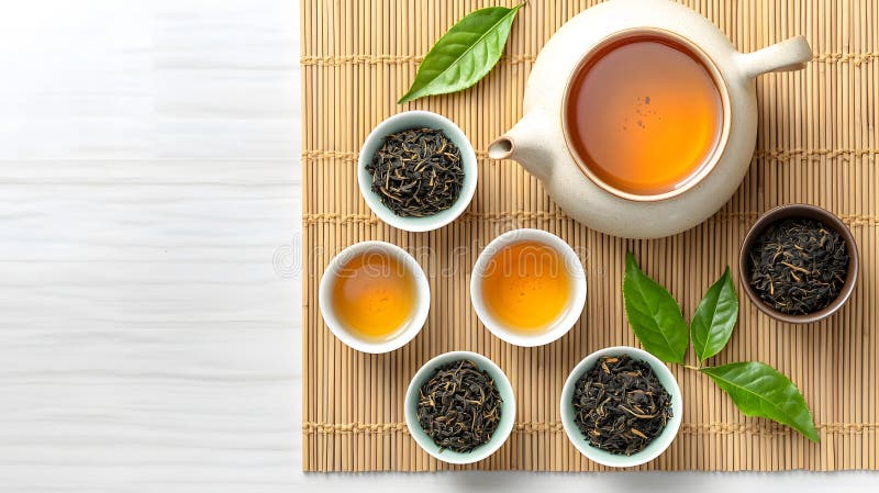 Different Types of Tea Leaves Displayed on a Mat Stock Illustration ...