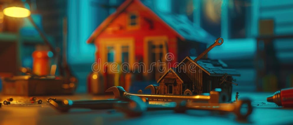 Different Types of Tools, a House and Some Wrenches Stock Image - Image ...