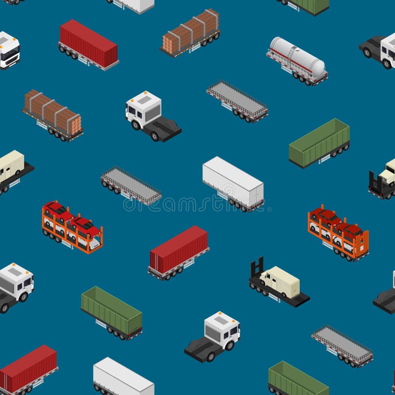 Different Types Trailers Seamless Pattern Background 3d Isometric View ...