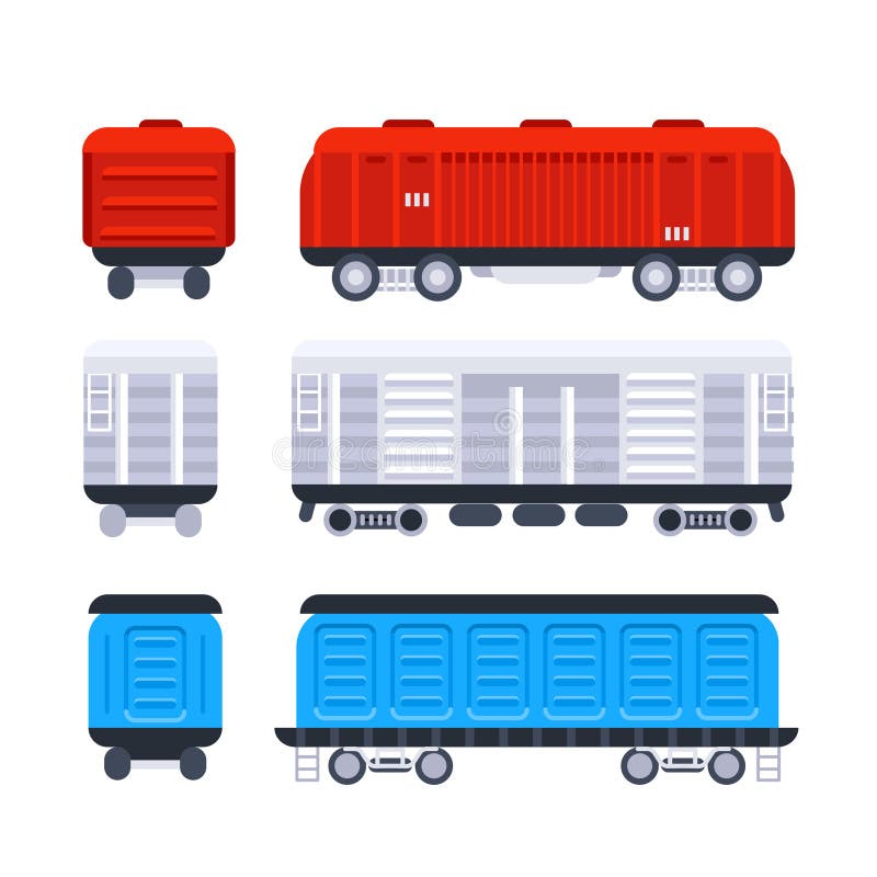 Different Types of Train Cars, Showing Both Front and Side Views, for ...