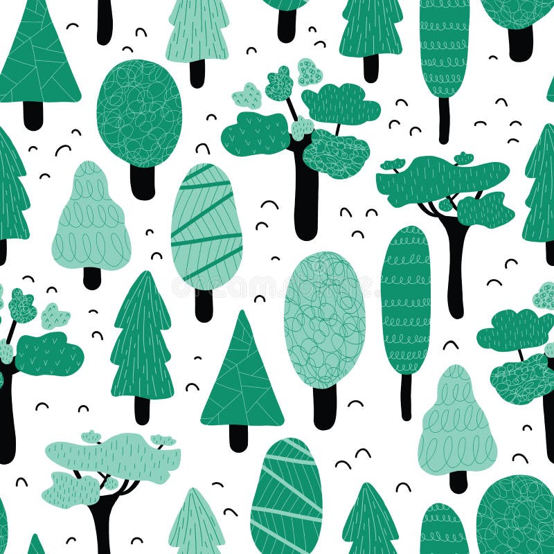 Different Types of Trees Seamless Vector Pattern. Repeating Nature ...