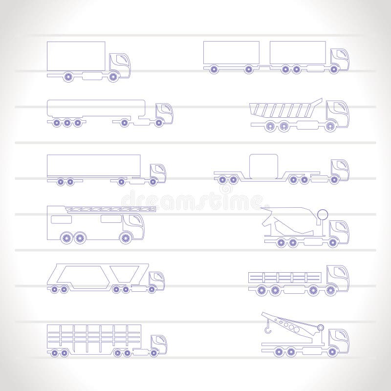 Different Types of Trucks and Lorries Icons Stock Vector - Illustration ...