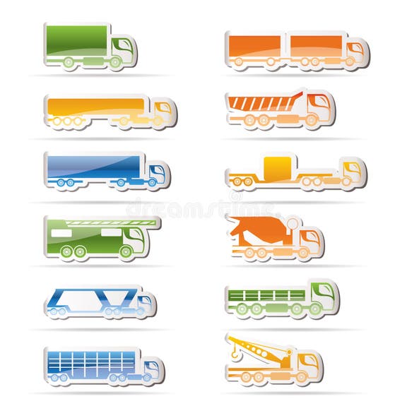 Different Types of Trucks and Lorries Icons Stock Vector - Illustration ...