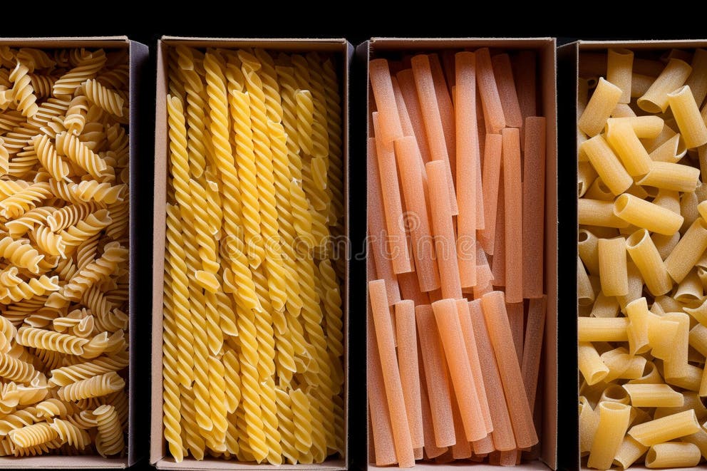 Different Types of Uncooked Pasta Arranged in Boxes. Conceptual ...