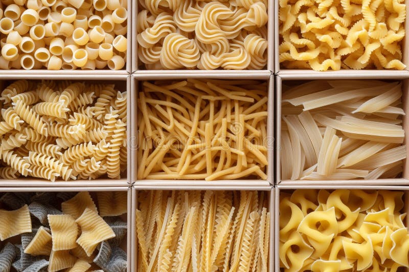 Different Types of Uncooked Pasta Arranged in Boxes. Conceptual ...