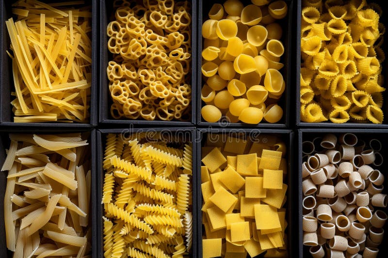 Different Types of Uncooked Pasta Arranged in Boxes. Conceptual ...
