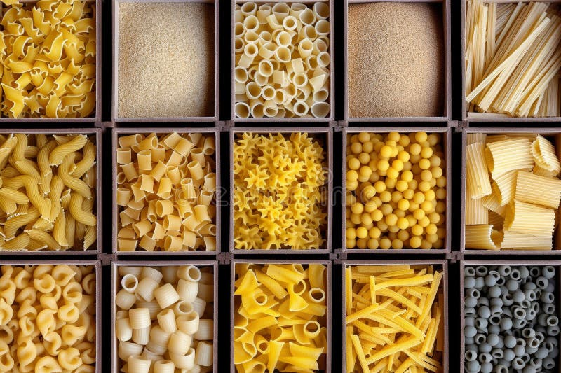 Different Types of Uncooked Pasta Arranged in Boxes. Conceptual ...