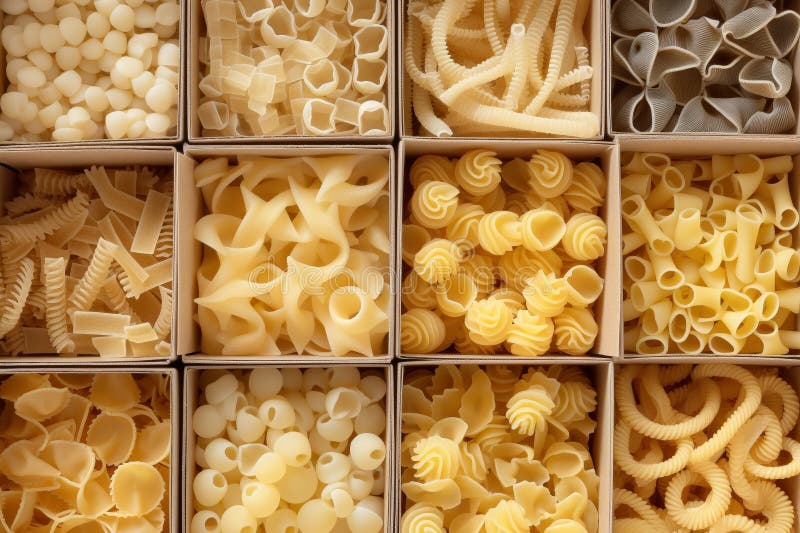 Different Types of Uncooked Pasta Arranged in Boxes. Conceptual ...