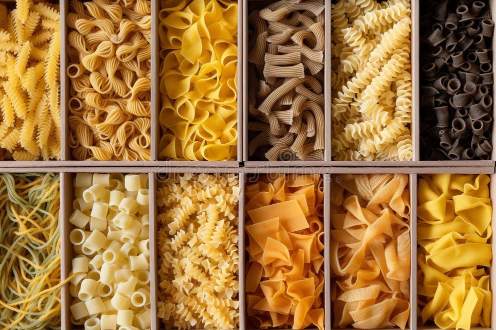 Different Types of Uncooked Pasta Arranged in Boxes. Conceptual ...