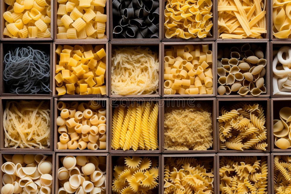 Different Types of Uncooked Pasta Arranged in Boxes. Conceptual ...
