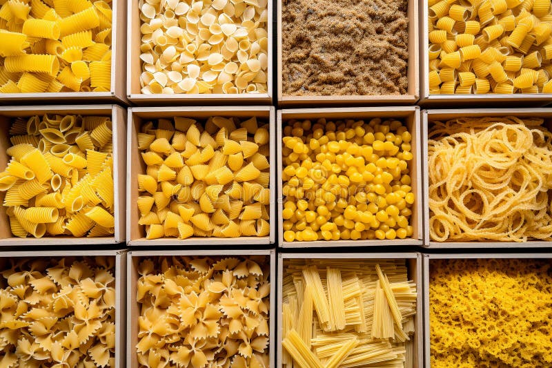 Different Types of Uncooked Pasta Arranged in Boxes. Conceptual ...