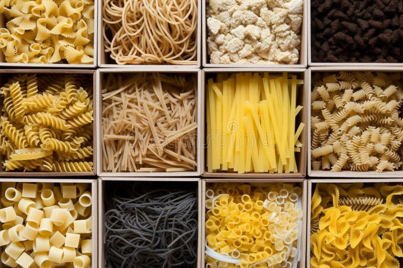 Different Types of Uncooked Pasta Arranged in Boxes. Conceptual ...