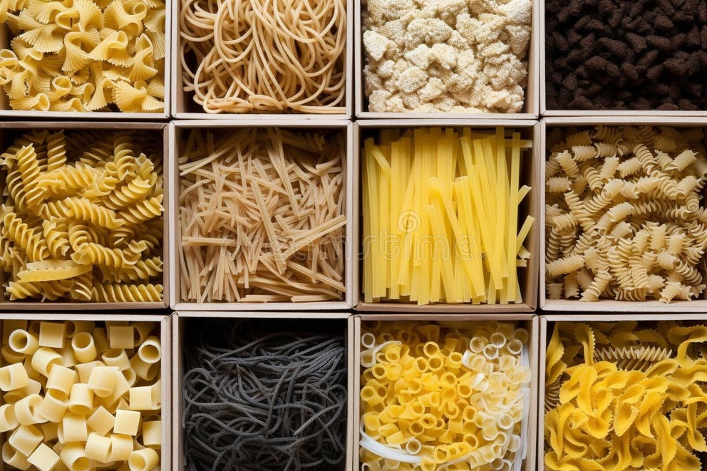 Different Types of Uncooked Pasta Arranged in Boxes. Conceptual ...