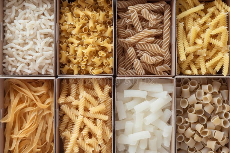 Different Types of Uncooked Pasta Arranged in Boxes. Conceptual ...