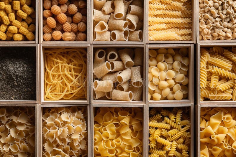 Different Types of Uncooked Pasta Arranged in Boxes. Conceptual ...