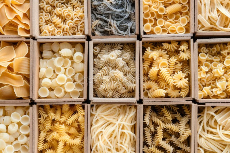 Different Types of Uncooked Pasta Arranged in Boxes. Conceptual ...
