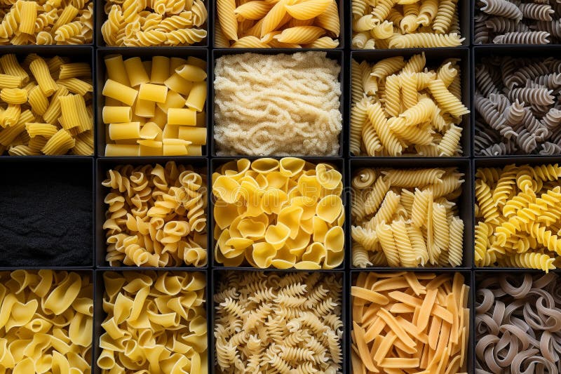Different Types of Uncooked Pasta Arranged in Boxes. Conceptual ...