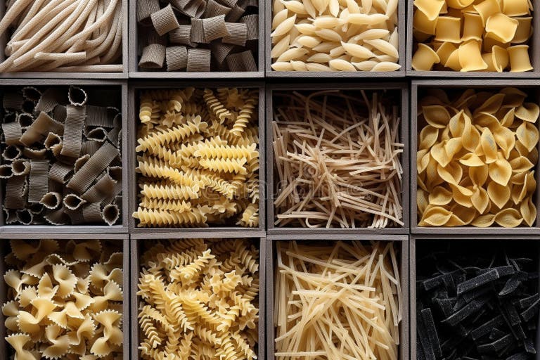 Different Types of Uncooked Pasta Arranged in Boxes. Conceptual ...
