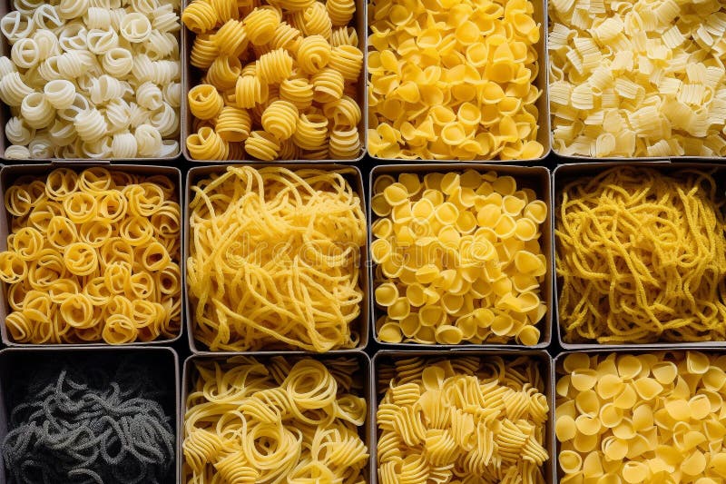 Different Types of Uncooked Pasta Arranged in Boxes. Conceptual ...