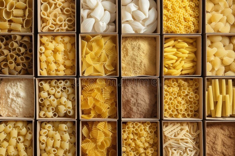 Different Types of Uncooked Pasta Arranged in Boxes. Conceptual ...