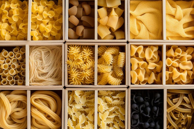 Different Types of Uncooked Pasta Arranged in Boxes. Conceptual ...