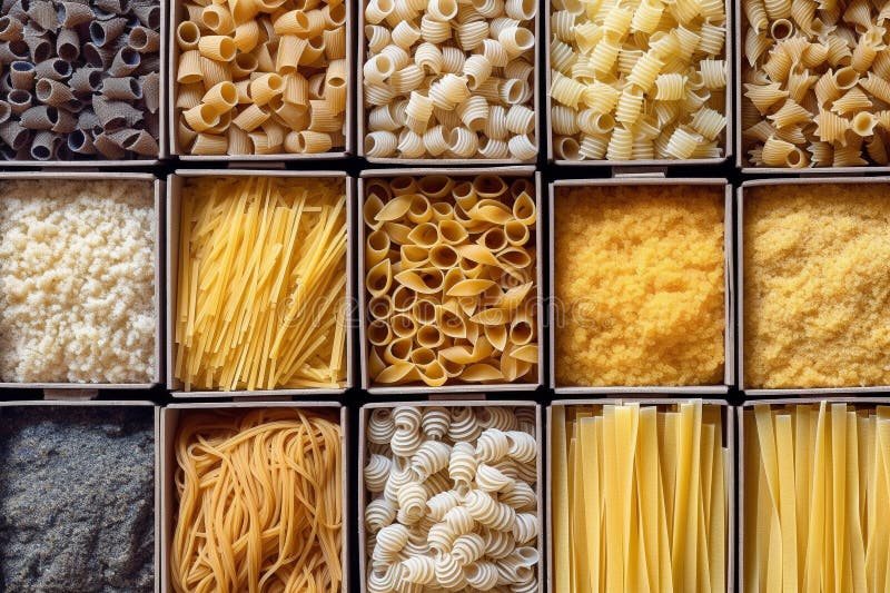 Different Types of Uncooked Pasta Arranged in Boxes. Conceptual ...