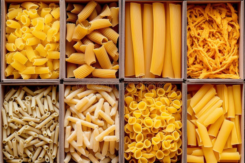 Different Types of Uncooked Pasta Arranged in Boxes. Conceptual ...