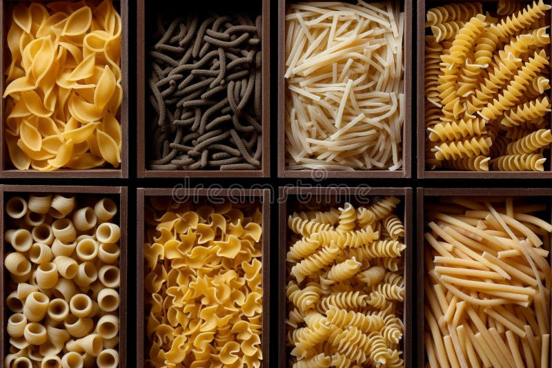 Different Types of Uncooked Pasta Arranged in Boxes. Conceptual ...