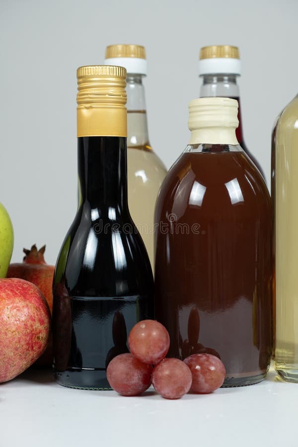 Different Types of Vinegar. Balsamic, Pomegranate and Apple Vinegars in ...