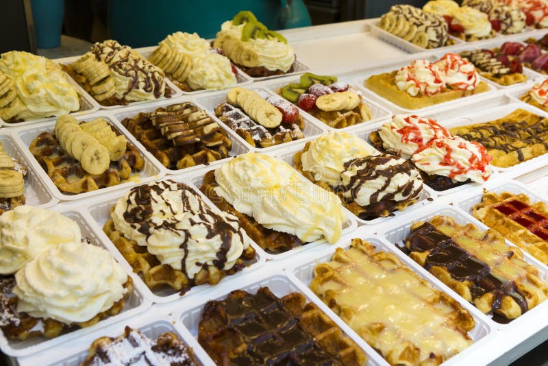 Different Types of Waffle in a Shop Stock Image - Image of fresh ...