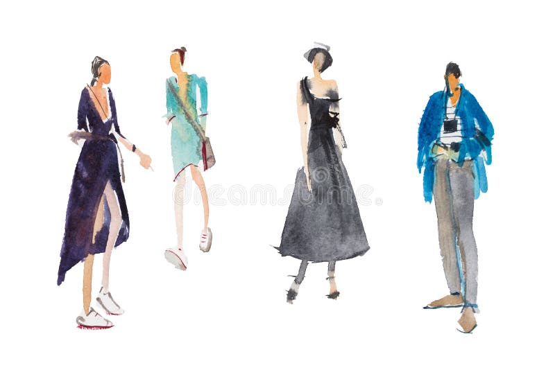 Different Types of Walking People Watercolor Illustration Quick Sketch ...