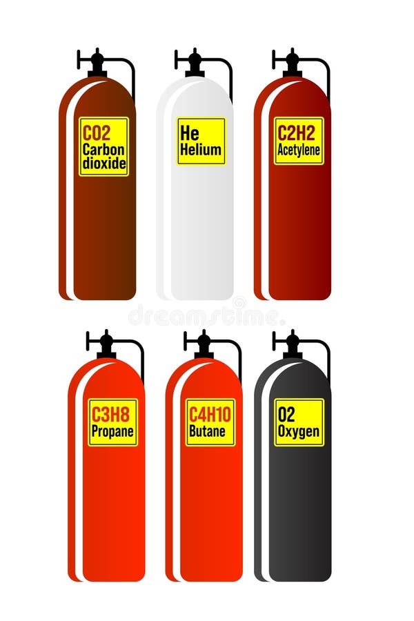 Different Gas Cylinders with Valve and Meter Gauge Stock Vector ...