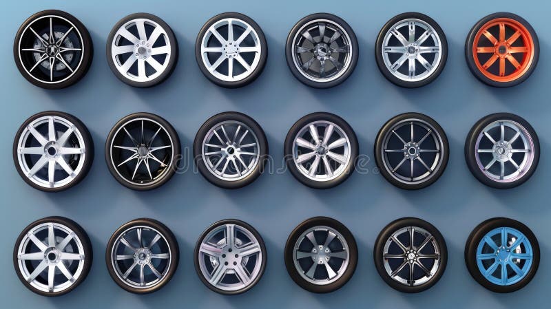 Different Types of Wheels Mounted on a Wall. Can Be Used for Industrial ...
