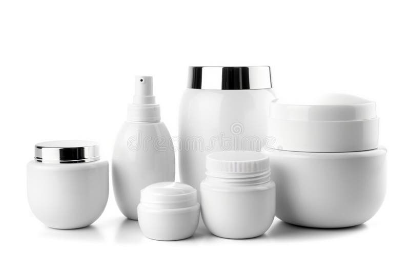 Different Types of White Cosmetic Containers on Light Background ...