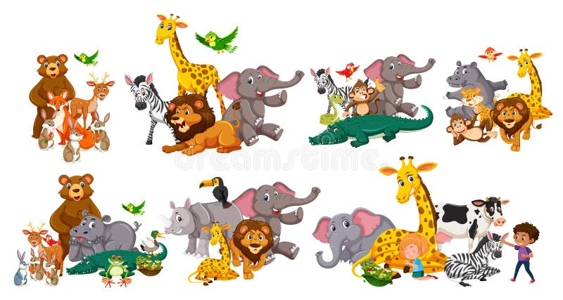 Different Types of Wild Animals in Seven Sets Stock Vector ...