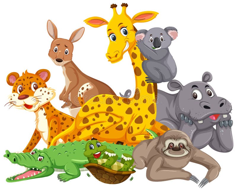 Different Types of Wild Animals on White Background Stock Illustration ...
