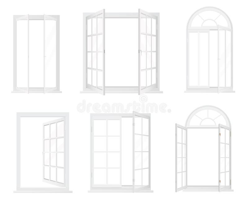 Different Types of Windows. Realistic Decorative Windows Icons Set ...