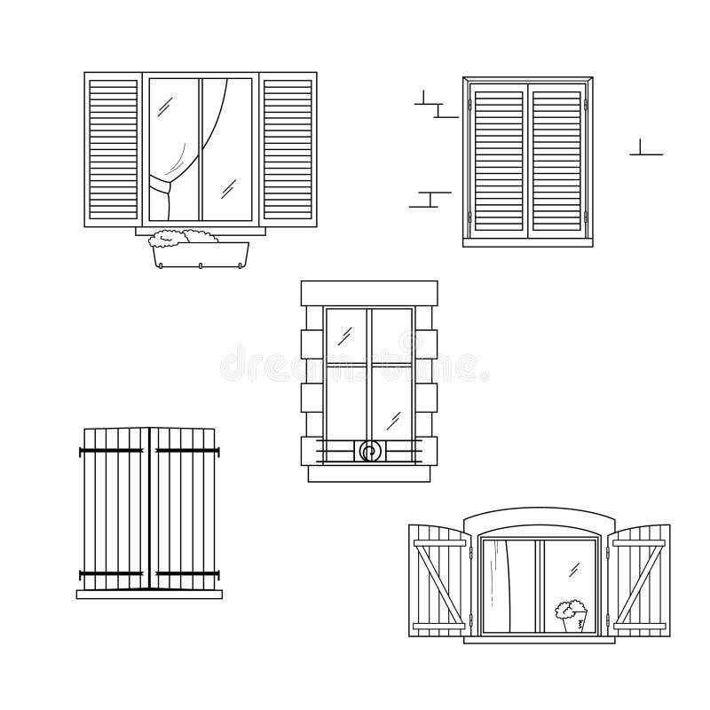 Different Types of Windows on a White Background. Windows Set Stock ...