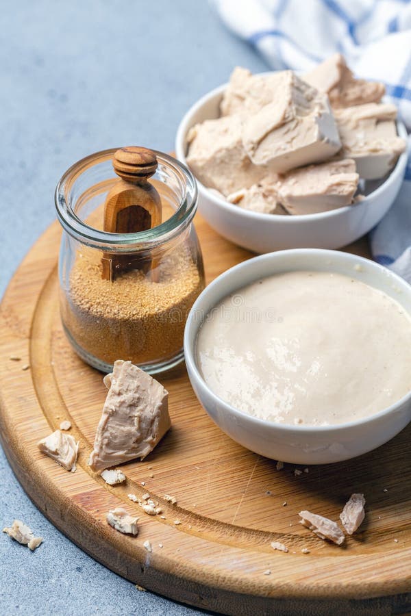 Different Types of Yeast on a Wooden Board Stock Photo - Image of bowls ...