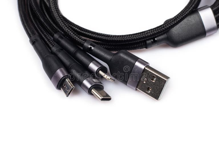 Different USB Charging Plugs Isolated on White Background. USB Type C ...